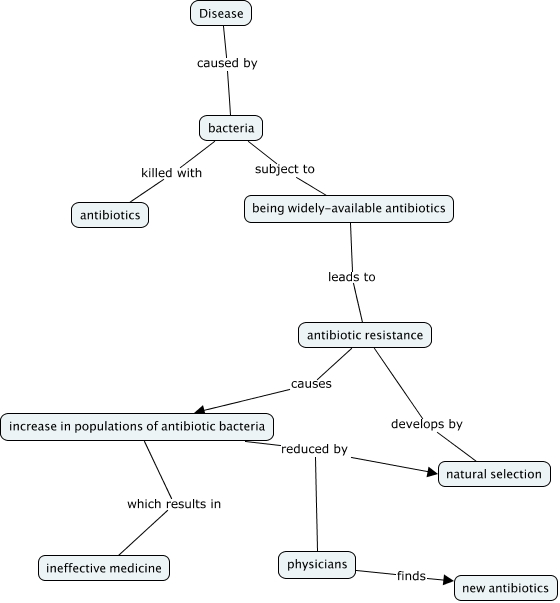 Bacteria Evolution Concept Map - What are the effects of antibiotics to the bacteria population?